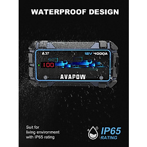 AVAPOW Jump Starter Car Battery 4000A Peak,Portable Jump Starters for Up to 10L Gas 10L Diesel Engine,12V Lithium Jump Pack with Smart Safety Clamp, IP65