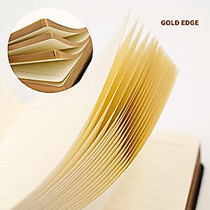 Lined Journal Notebook, Black Faux Leather Cover, 100Gsm Premium Thick Papers with Golden Rim, 416 Pages A5 Dream Journals for Writing