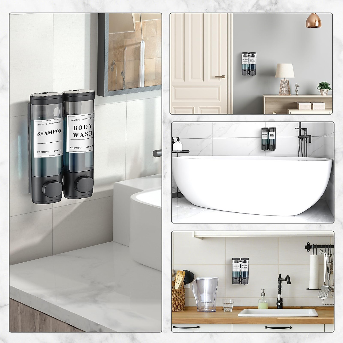 Shampoo and Conditioner Dispenser,Unisense Shower Soap Dispenser 2 Chamber No Drill Wall-Mounted Shampoo Dispenser for Shower Wall Mounted Shower Dispenser for Bathroom Hotel Large Capacity,Black