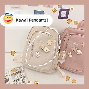 MeganJDesigns WaiWaiUS Corduroy Backpacks Lightweight with Cute Bear Pendant, School Bookbag for Girls, Casual Daypack Laptop Backpack (C-Khaki Corduroy Backpack)