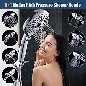 VXV Rainfall Shower Head Combo, 8'' High Pressure Rain Shower Head with 6 Function Handheld Spray, Dual Shower Head Combo with Adjustable Slide Bar, Chrome