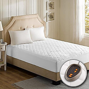 Beautyrest Cotton Blend Heated Mattress Pad Secure Comfort Technology - Luxury Quilted Electric Mattress Pad with Deep Pocket - 5-Setting Heat Controllers, Twin XL , White