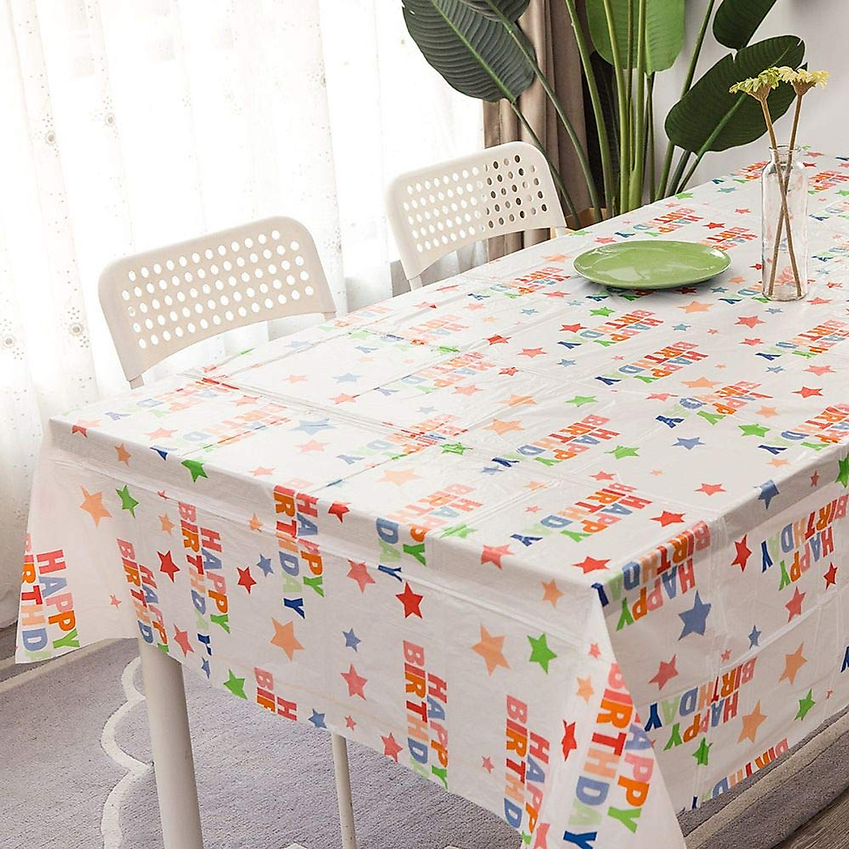 AB Volts Happy Birthday Tablecloth - 54" x 108" Rectangle Plastic Table Cloth for Birthday Parties, Birthday Picnics, Birthday Outings & Camping - Disposable Tablecloths