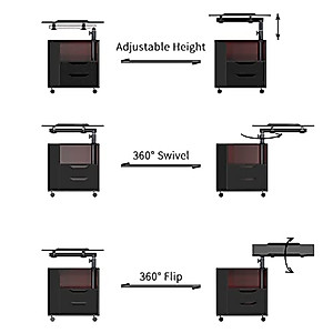 sogesfurniture Height Adjustable Nightstand Movable Bedroom Side Table Overbed Bedside Table Stackable End Table Cabinet for Storage,Black BHUS-CT1-BK-N