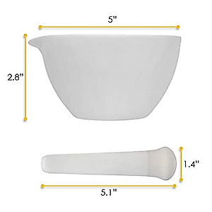 EISCO Porcelain Mortar & Pestle Set, 9oz (275ml) - Unglazed Grinding Surface - Excellent for Kitchen or Laboratory - Grinds Powdered Chemicals, Herbs & Spices - Pill Crusher - White