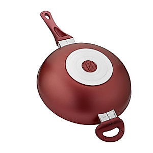 SAFLON Titanium Nonstick 11 Inch Wok and Stir Fry Pan with Glass Lid Forged Aluminum with PFOA Free Scratch Resistant (Red)