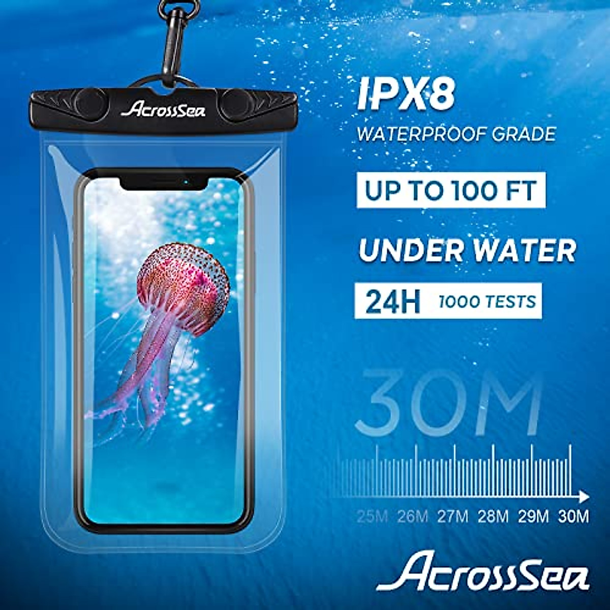 AcrossSea [2 Pack] Waterproof Phone Pouch[Up to 7"], IPX8 Universal Waterproof Dry Bag Underwater Case with Lanyard Compatible with iPhone 14 Pro/13/12/11/XR/X/8, Galaxy S23, Pixel/OnePlus - Clear