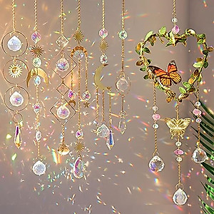 7Pieces Crystal Sun Catchers Window Hanging Prism Moon Crystal Dream Catcher Silver Rainbow Maker Garden Car Decoration Outdoor
