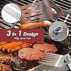CTCCORC 18 Inch Grill Tool Sets, 4PCS BBQ Barbecue Tool Sets with Durable Spatula, Fork, Tongs, Basting Brush, Heavy Duty Stainless Steel Outdoor Cooking Tools Camping Grilling Tools Accessories