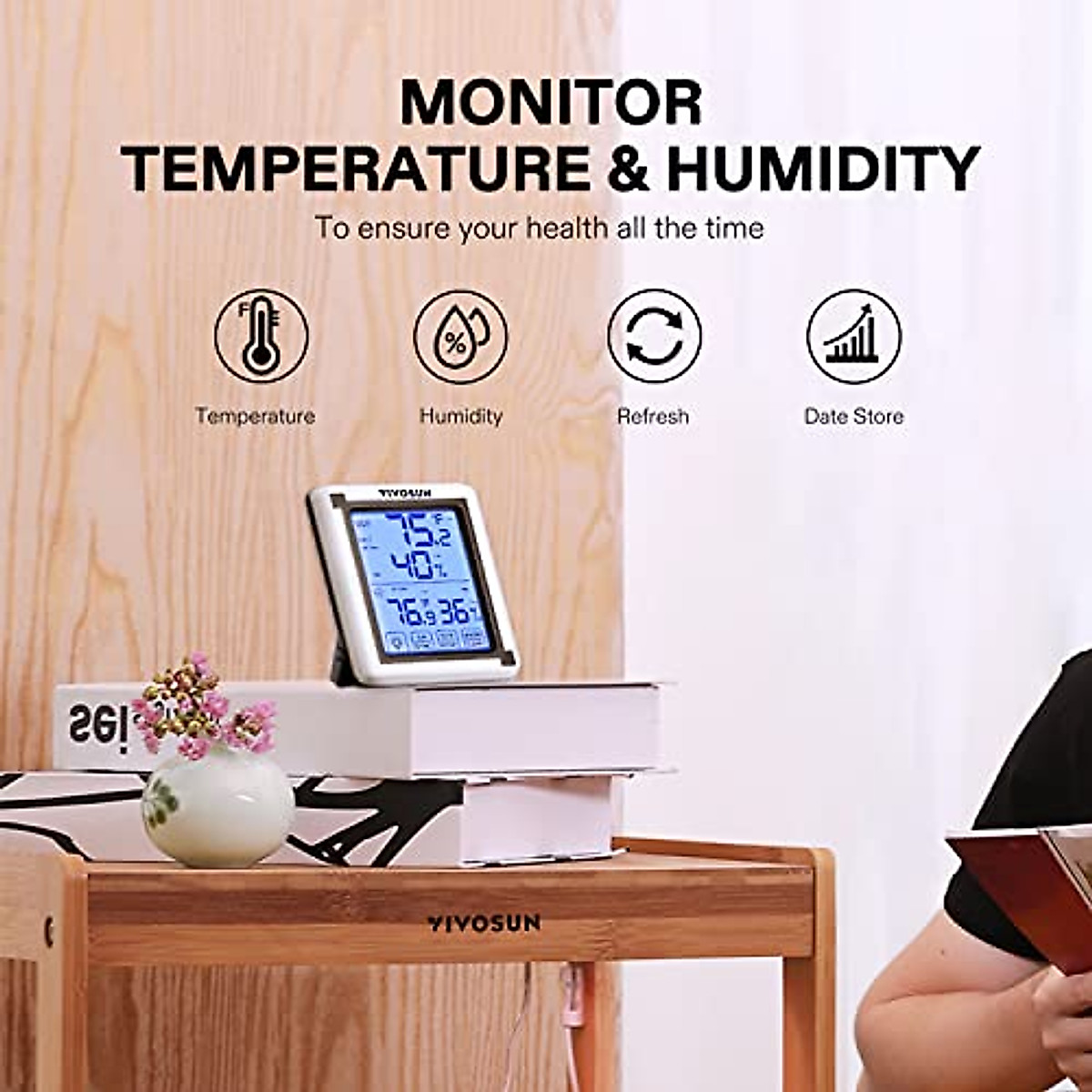 VIVOSUN Digital Thermometer and Hygrometer with 3 Remote Sensors, Indoor Outdoor Temperature and Humidity Monitor with Touchscreen LCD Backlight, 200ft/60m Range, Battery Included