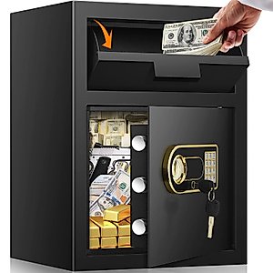 2.6 Cubic Fireproof Drop Safe for Business, Anti-Theft Cash Drop Safe Box with Drop Slot, Security Business Safe with Programmable Keypad Lock and Keys, Money Drop Safe for Home Office Retail Store