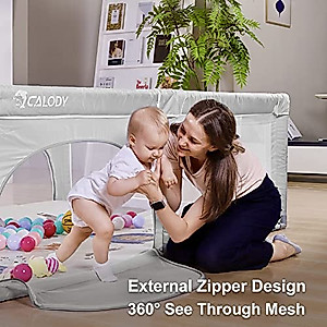 Calody Baby Playpen, Playpen for Babies, Extra Large Play Yard for Infants Toddlers, Indoor Safety Kids Activity Center, Anti Fall Baby Fence with Window Gates(79x59x27 Inches, Grey)