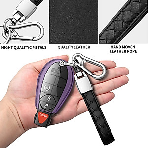 Houking for Dodge Key fob Cover,Soft Protector Case Key Shell with Leather Keychain,Fit for Grand Caravan Charger Challenger Durango Journey Magnum Ram Remote Key,Key Case Purple Black