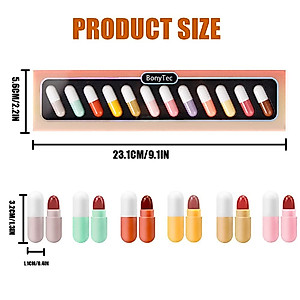BonyTec MadayFormula Pill Lipstick Mini, 12 Colors Matte Lipstick, Lip Capsules, Waterproof Long Lasting Mini Capsules Lipstick Set Gift for Girls Women