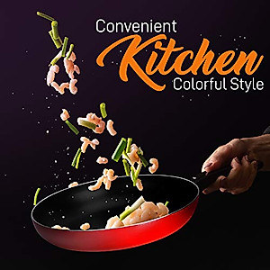 15-Piece Nonstick Kitchen Cookware Set PTFE/PFOA/PFOS- Free | Colorful Heat Resistant Lacquer Kitchen Ware Pots Pan Set w/ Saucepot, Frying Pans, Pots, Oven Pot, Lids, 5 Utensil - NutriChef NCCWCOR15