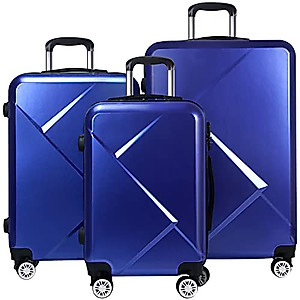 Tiktun Luggage Sets,PC+ABS Hardshell Lightweight Durable Spinner Wheels Suitcase, Blue, 3-Piece (20"/24"/28")
