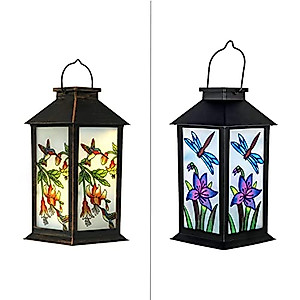 1 Dragonfly Lantern&1 Hummingbird Lantern, Solar Lanterns Outdoor Hanging Solar Lights Decorative for Garden Patio Porch and Tabletop Decorations.