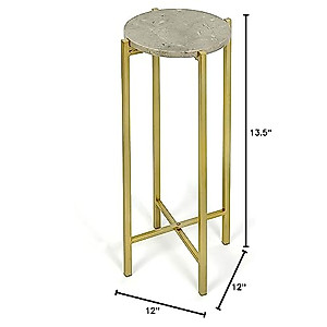 Urban Shop WK658006 Brown Marble Collapsible Side Accent Drink Table with Gold Metal Legs 12 in x 12 in x 13.5 in