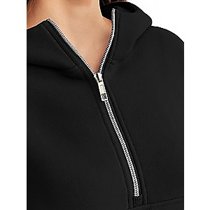 Trendy Queen Womens Hoodies Quarter Half Zip Pullover Oversized Sweatshirts Half With Pockets Fall Clothes BlackM