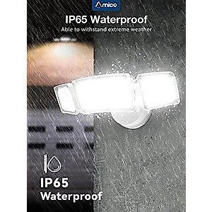 Amico LED Flood Lights Outdoor 3500LM Security Light, 30W Bright Outdoor Flood Light, 5000K Daylight White, IP65 Waterproof 3 Adjustable Heads for Garage, Backyard, Patio, Garden, Porch&Stair(White)