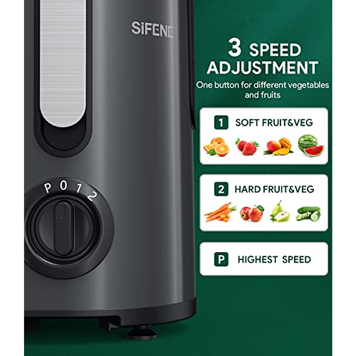 SIFENE Juicer Machine, 800W Juicer with 3.2" Big Mouth for Whole Fruits and Veggies, Juice Extractor with 3 Speeds Settings, Easy to Clean
