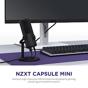 NZXT Capsule Mini - AP-WMMIC-B1 - USB Microphone – High Resolution – Cardioid Polar Pattern – Ideal for Streaming, Content Creation & Podcasting – Built-in Pop Filter – Adjustable Stand – Black