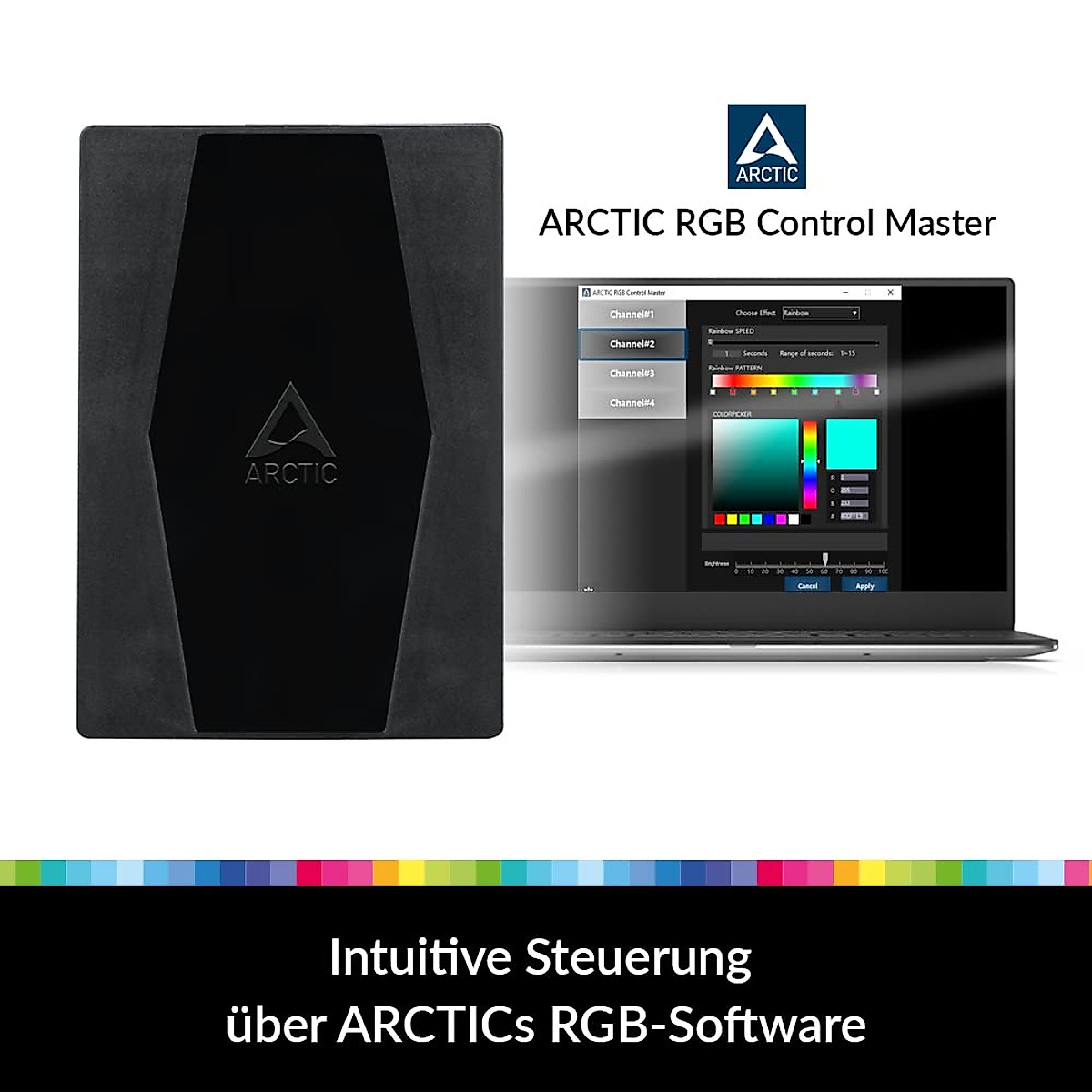 ARCTIC RGB Controller - 4-Pin 12 V-G-R-B Outputs (RGB x 4), Sata Power - Black