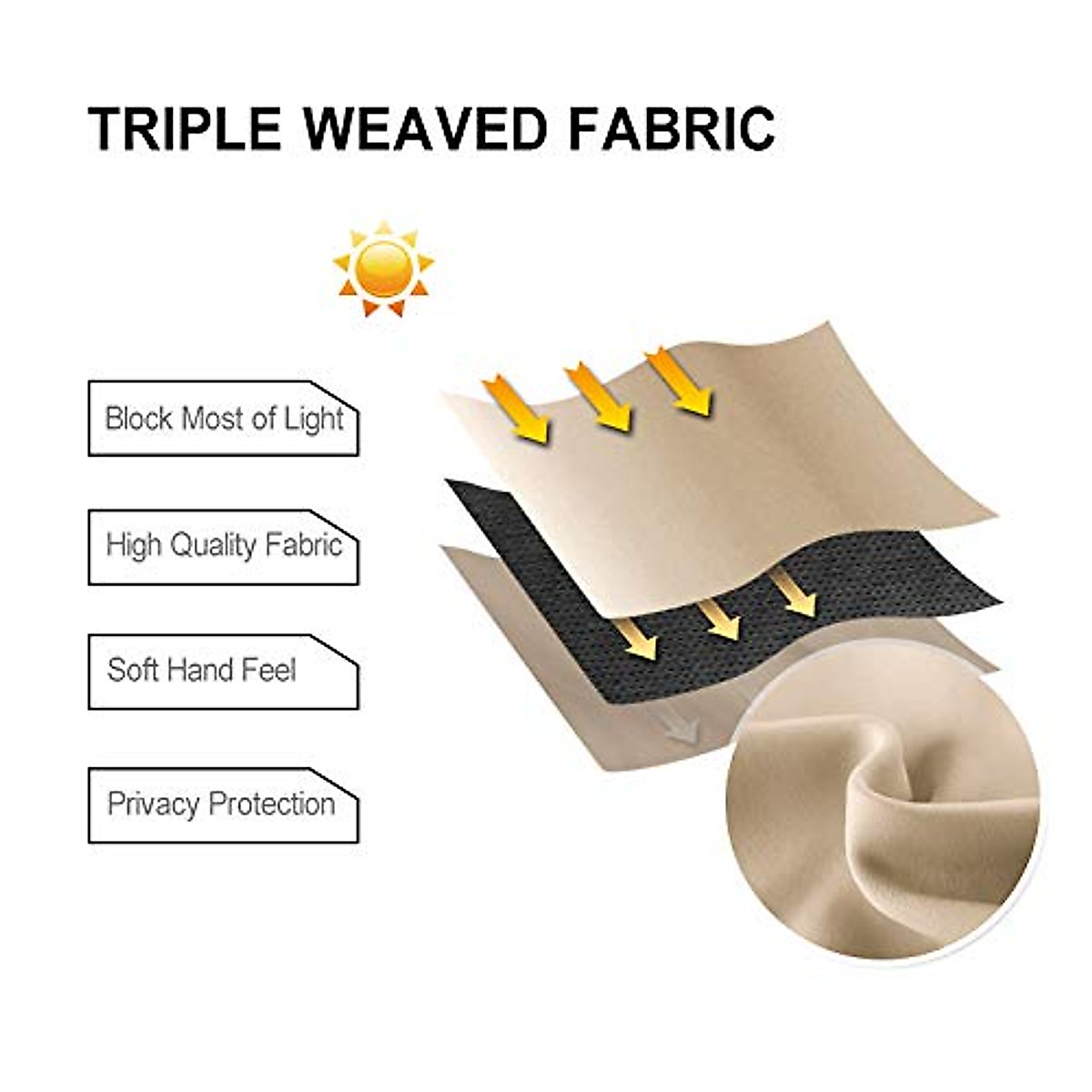 DWCN Beige Blackout Curtains for Bedroom, Room Darkening Thermal Insulated Light Blocking Curtains 45 Inch Length, Set of 2, W42 x L45