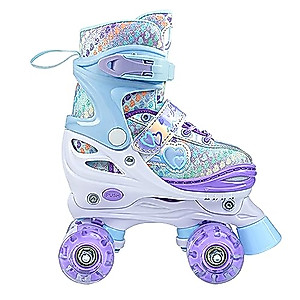 Sportneer Kids Roller Skates, 4 Adjustable Light up Roller Skates for Girls Boys Kids Toddlers Beginners, Kids Skates with Protective Gear Set Gift for Indoor & Outdoor Use