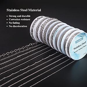 Ecoofor Necklace Chains for Jewelry Making, 78.7 Feet 10 Rolls 304 Stainless Steel Jewelry Chains for DIY Necklace Bracelet Jewelry Making with Stainless Steel Jump Rings/Lobster Clasps/Connectors