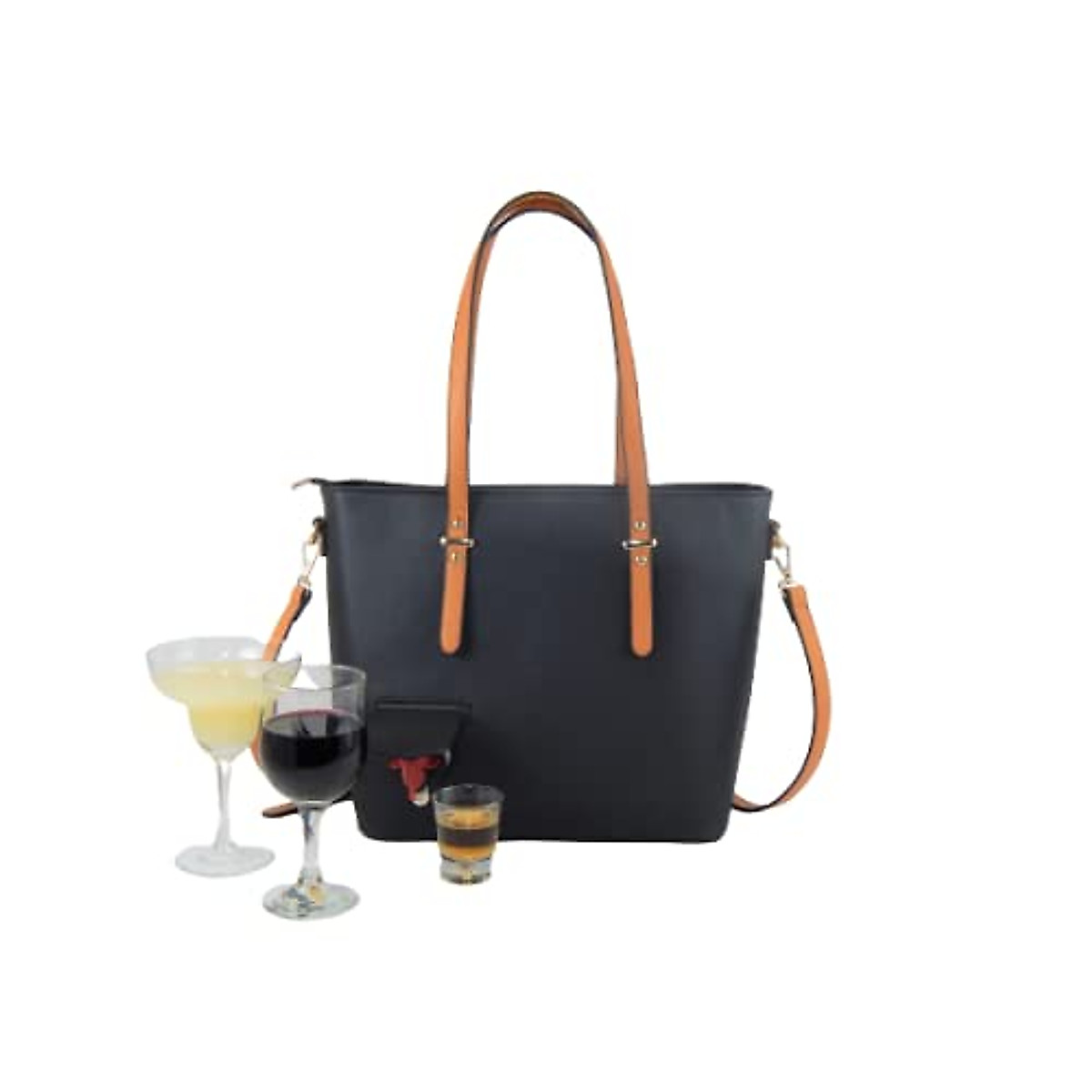 Loving Liquid Line Wine Purse with Hidden Spout - Holds 1.5 ltrs. - Wine Tote by The Joy Collection (Black/Black)