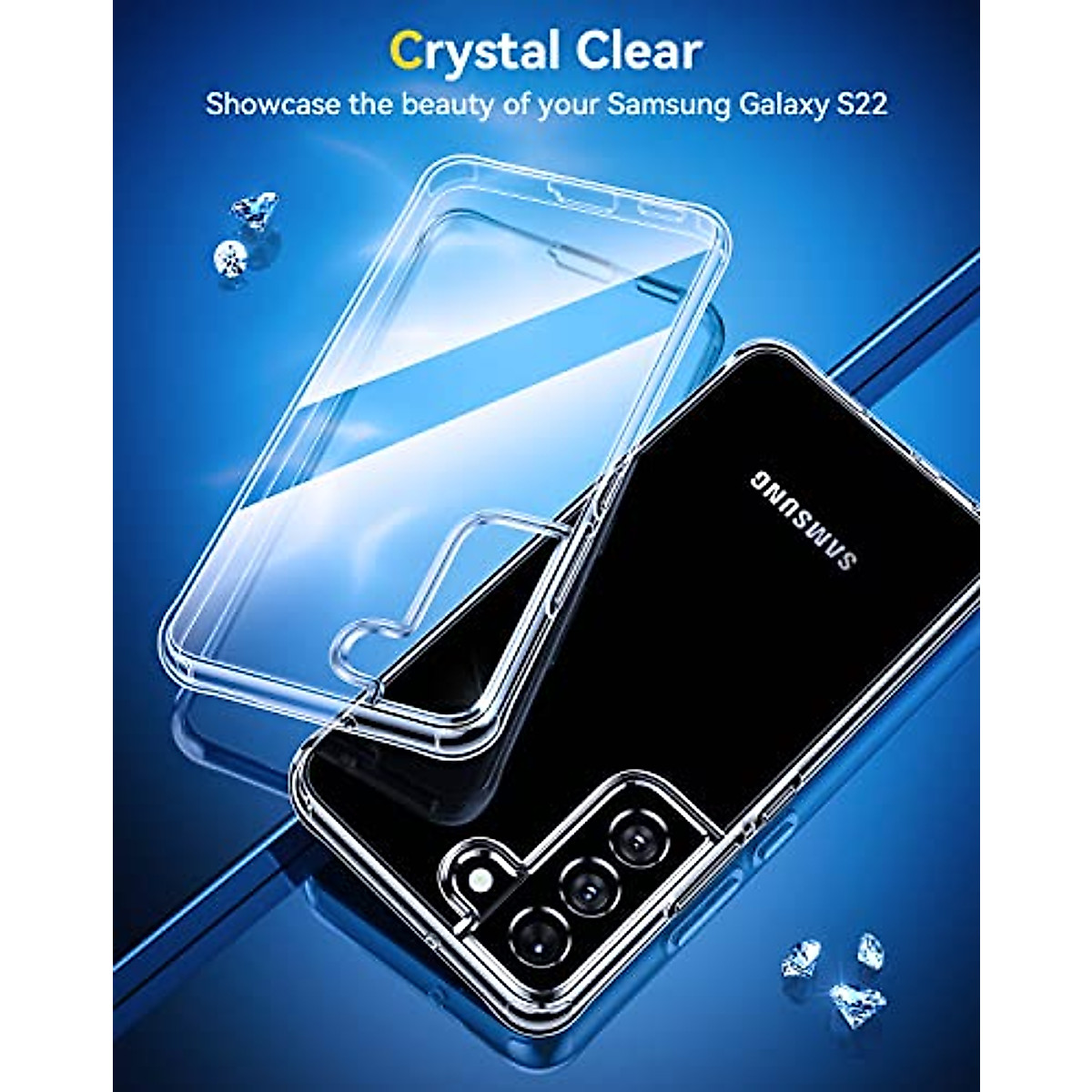 Humixx Samsung Galaxy S22 Crystal Clear Case, [20X Anti-Yellowing][Military Grade Shockproof] Soft Slim Fit Transparent Protective TPU Silicone Bumper Airbag Case Cover for Samsung S22 5G,Clear