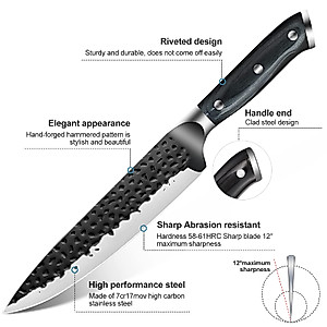 Dfito 5 Pieces Chef Knife Set, Hand Forged Japanese Knife Set with Gift Box, Ultra Sharp Professional Knife Set, High Carbon Stainless Steel with Pakkawood Handle for Home Kitchen Restaurant