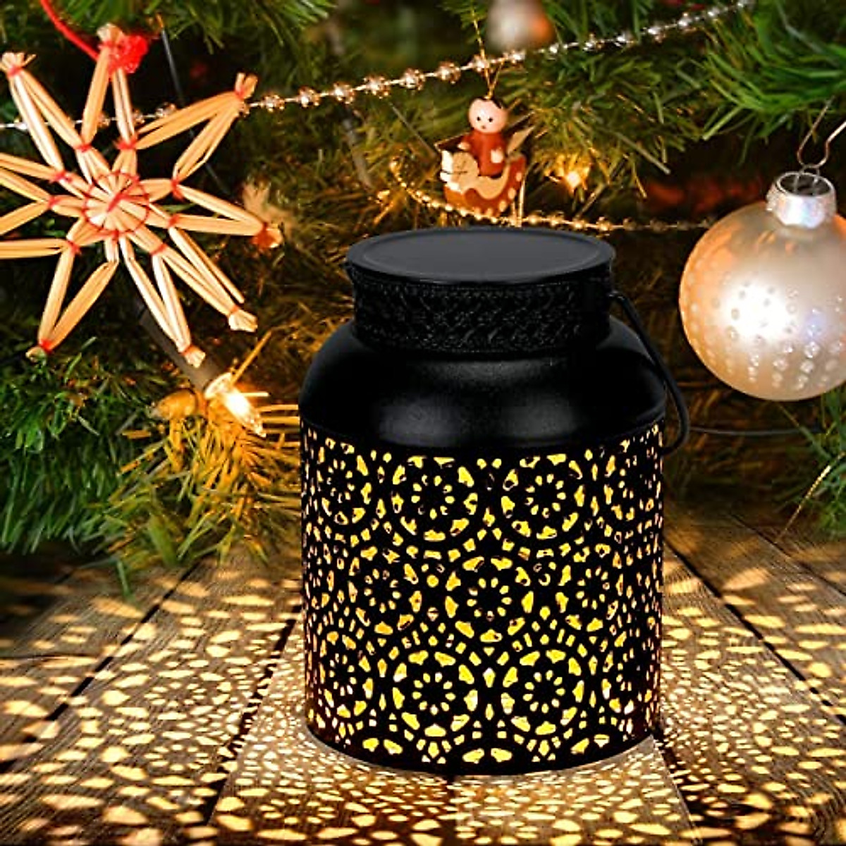 GolWof Solar Lanterns Outdoor Waterproof, 2 Pack Hanging Lanterns with Handles Decorative Metal Solar Powered Lights for Christmas Decoration, Backyard, Lawn, Garden, Patio, Party