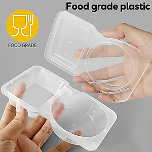Nufiwra 8Pcs Double Compartment Condiment Containers with Lids, Reusable Plastic Snack Containers for To-Go Sauces, Sampling, Travel Snacks, Disposable 2-Compartment Snack Cups