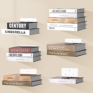 Invisible Floating Bookshelves for Wall, Set of 6 Heavy-Duty Floating Bookshelf Wall Mounted, Large Size Iron Wall Shelves Book Shelf Organizer for Bedroom Living Room Office Wall Decor (White)