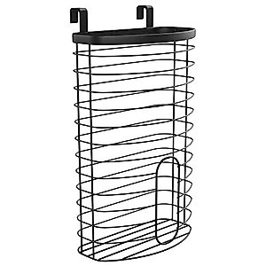 Lilimpact Over the Cabinet Kitchen Storage Grocery Bag Plastic Shopping Bag and Garbage Bag Holder Saver Dispenser Rack Stainless Steel' (Black)