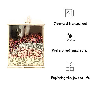 Wooden Hamster Hideout & Exploration House Hamster Sand Bath Container Small Animal Digging Box with Acrylic Transparent Board for Hamsters Mice