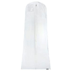 HANGERWORLD 72inch White Wedding Dress Garment Bag with 14inch Gusset, Showerproof, Breathable, Acid-Free, Dust Protector, Extra Wide Dress Cover