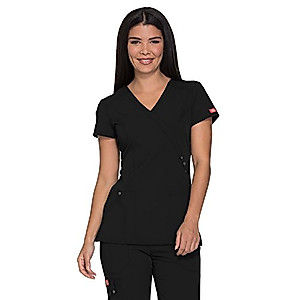 Dickies Xtreme Stretch Women Scrubs Top Mock Wrap 85956, M, Black