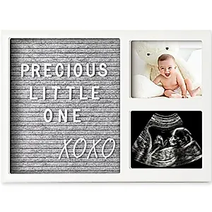 Baby Picture Frame, Ultrasound Picture Frames with Felt Letterboard - Baby Photo Frame, Sonogram Picture Frame,Baby Keepsake, Sonogram Picture Frame, Baby Photo Frame, Baby Shower Gifts (Alpine White)