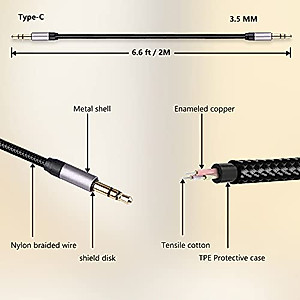 VAKS 3.5mm AUX Cable (6.6 ft / 2m, Hi-Fi Sound), Nylon Braided Audio Auxiliary Stereo Adapter Male to Male AUX Cord for iPhone/Headphones/Home/Car Stereos/Smartphones/Tablets, Grey