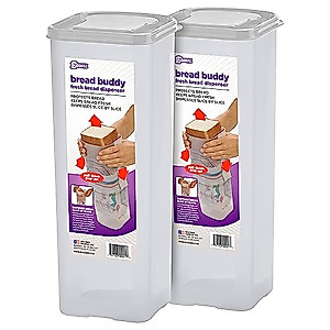 Buddeez Bread Buddy Bread Box – Bread Container & Bread Storage for Kitchen Counter, Sandwich Bread Holder, Bread Saver & Bread Keeper, Bread Bin & Breadbox Countertop Storage, White Lid, (2 Pack)