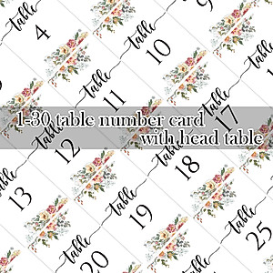 Wedding Table Numbers-Floral Table Numbers 1-30 for Wedding Reception, Double-Sided Table Number Cards Plus Head Table Card for your Wedding, Anniversary, Birthday Party or Celebration, 4"x6"