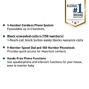 Panasonic Cordless Phone System, Expandable Home Phone with Call Blocking, Bilingual Caller ID and High-Contrast Display, 1 Handset - KX-TGD610B (Black)