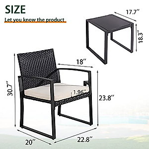 Shintenchi 3 Pieces Outdoor Patio Furniture Set, Modern Wicker Bistro Set, Conversation Rattan Chair of 2 with Coffee Table for Yard Porch Poolside Lawn(Beige Cushion)