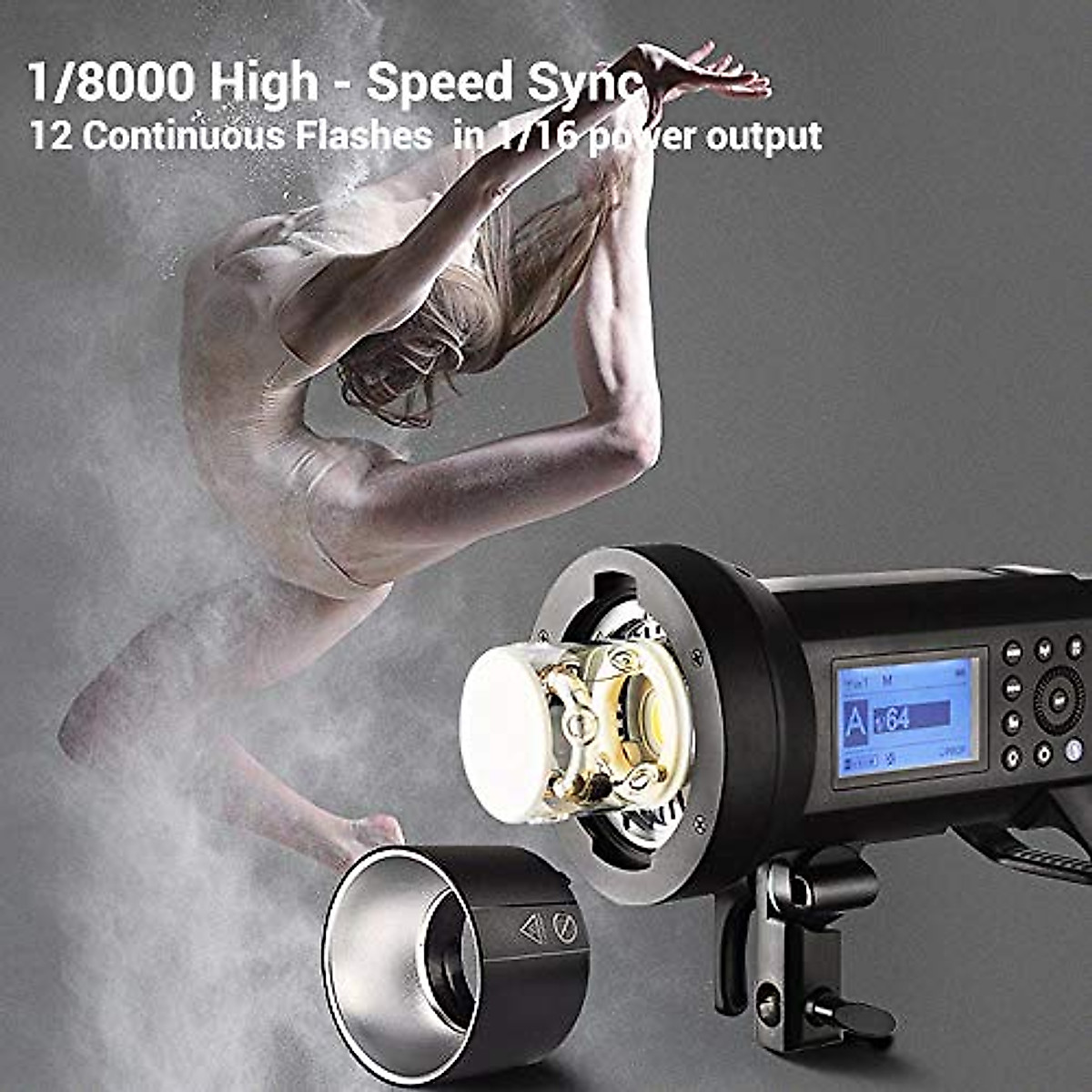 Godox AD400 Pro AD400Pro 400ws GN72 TTL Battery-Powered Monolight, 1/8000 HSS Outdoor Flash Strobe Light, Built-in Godox 2.4G System, 390 Full Power Pops, 0.01-1s Recycle Time, 30w LED Modeling Lamp