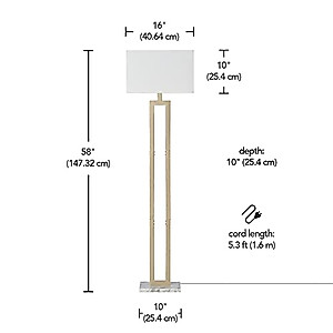 Globe Electric 12273 D'Alessio 58" Floor Lamp, Gold, White Linen Shade, Faux Marble Base, On/Off Socket Rotary Switch, Title 20 LED Bulb Included