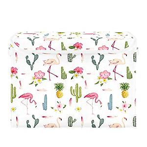 innewgogo Tropical Flamingo Cactus Storage Bins with Lids for Organizing Large Collapsible Storage Bins with Handles Oxford Cloth Storage Cube Box for Home