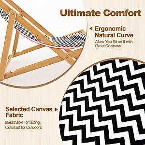 Giantex Patio Folding Camping Chair - Outdoor Sling Chair with 3 Adjustable Position, Breathable Canvas, Bamboo Lounge Chair for Outside, Porch, Deck, Poolside and Backyard, Portable Beach Chair (2)